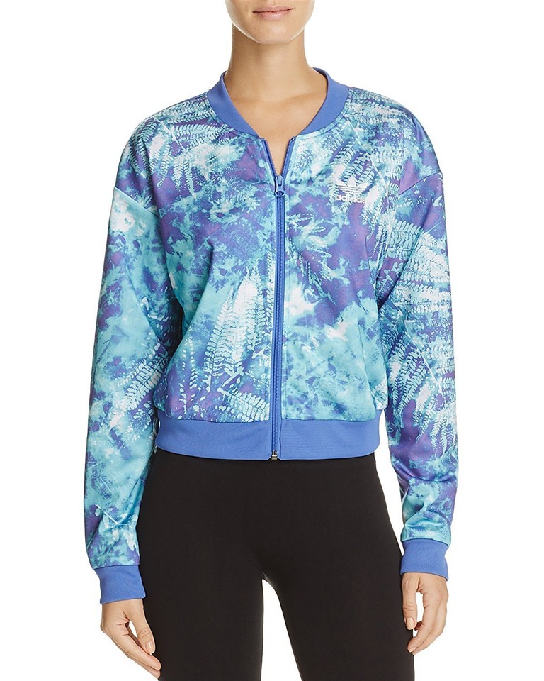 adidas Womens Elements Printed Cropped Track Jacket Size:X-Small,Blue ...