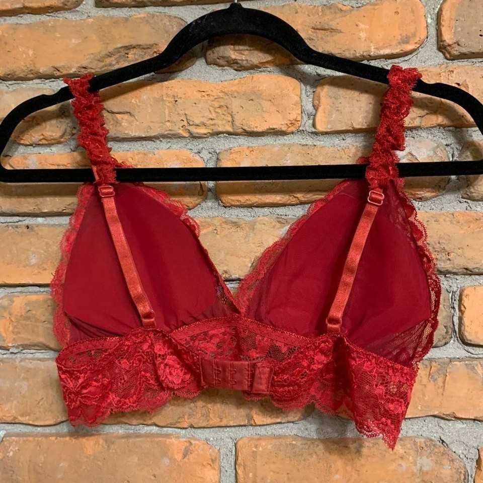 SHEIN Women's Longline Floral Lace Padded Triangle Bralette Red - Size ...