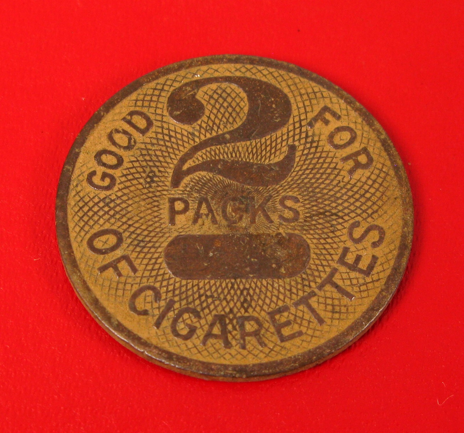 VINTAGE GOOD FOR 2 PACKS OF CIGARETTES TRADE MERCHANDISE SMOKING TOKEN ...
