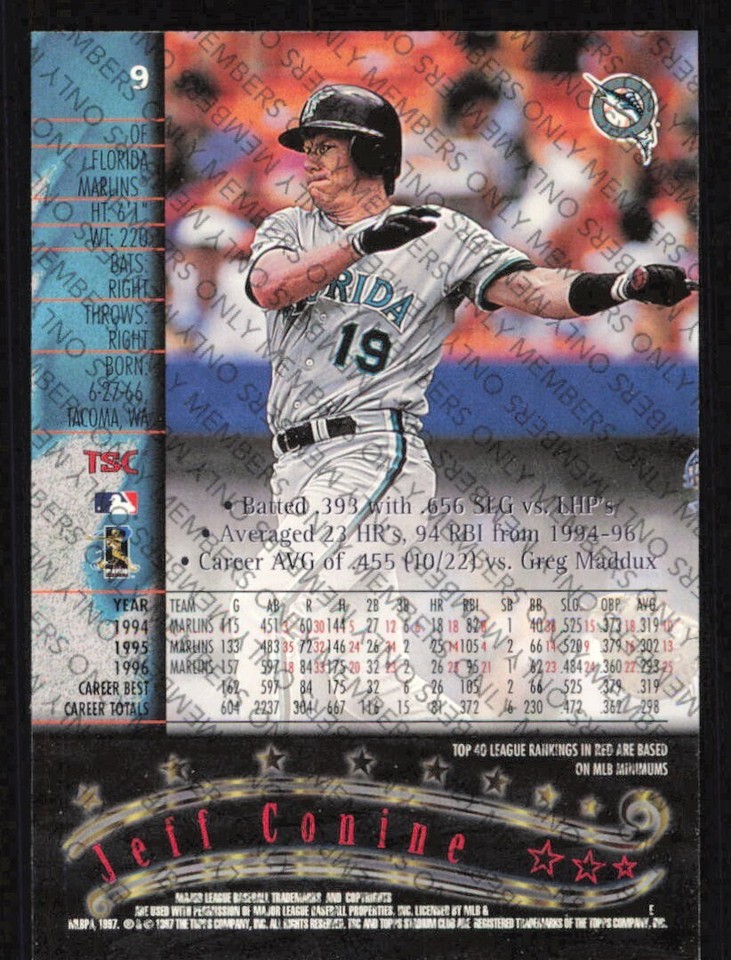 1997 Topps Stadium Club JEFF CONINE MEMBERS ONLY card MIAMI FLORIDA ...
