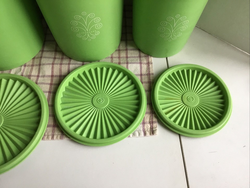 Vintage Tupperware Lime / Apple Green Canister Set Servalier with Lids ...