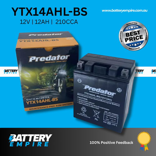 YTX14AHL-BS 12V Predator Motorcycle Battery (MBTX14AU, YTX14AHLBS ...