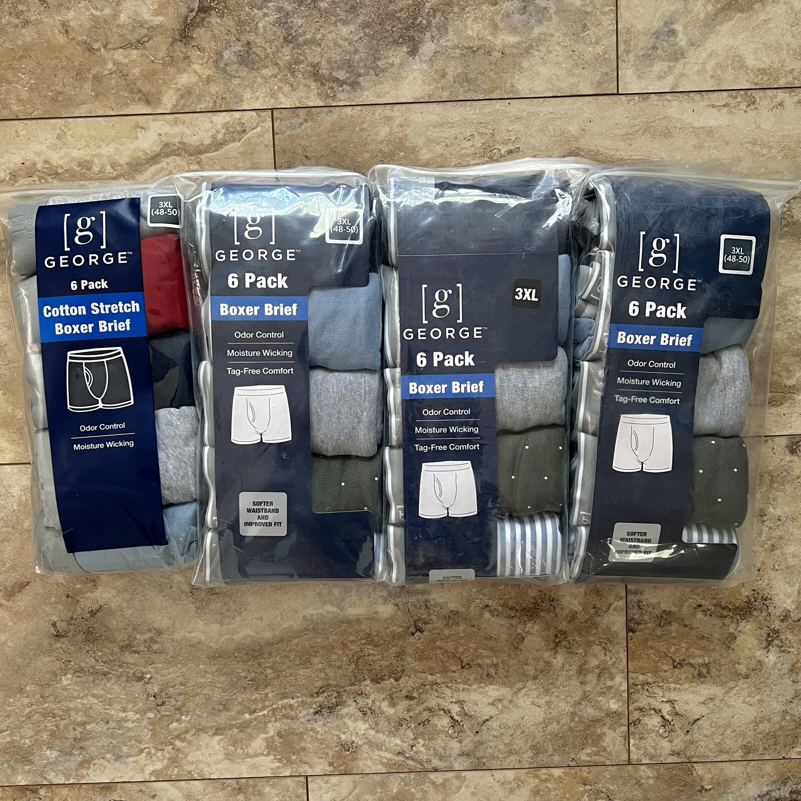 4 6-Pack GEORGE Men’s 3XL Cotton Stretch Boxer Briefs Underwear ...