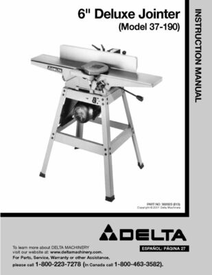 Delta 37-190 6" Deluxe Jointer Instruction Manual FREE SHIPPING | eBay