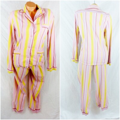 Victorias Secret Medium Striped Lounge Set PJs Pajamas Cotton Yellow ...