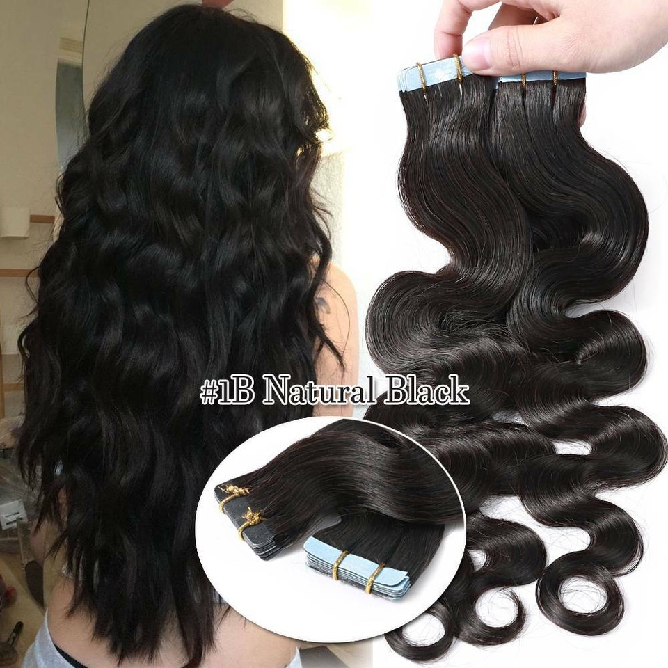 Thick Wave Tape In Skin Weft Remy Human Hair Extensions Full Head 10/20 ...