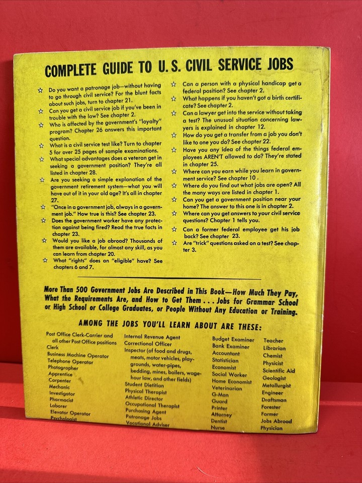 Vintage 1963 Complete Guide To US Civil Service Jobs. By David Turner ...