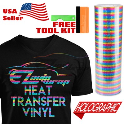 *Holographic Glitter Rainbow Heat Transfer Vinyl HTV T-Shirt 20" Iron ...