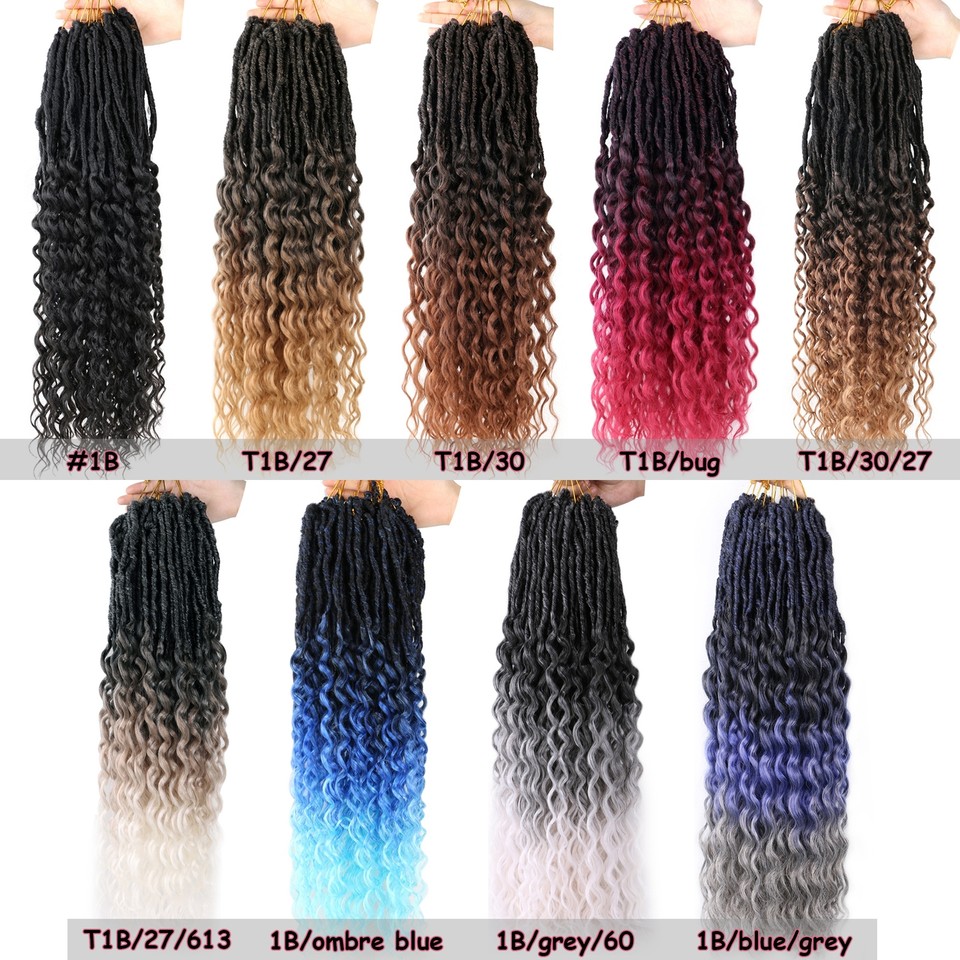 24" Deep Wave Faux Locs Crochet Hair Ombre Goddess Locs Crochet Braids ...