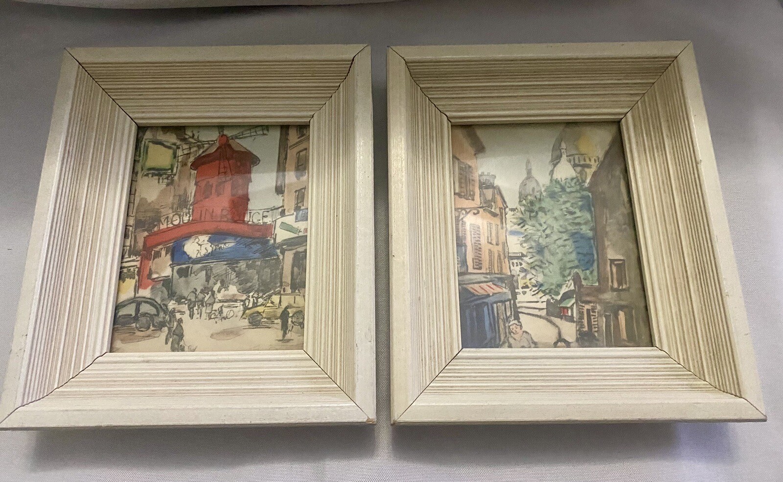 2 VTG MCM Hand Colored Paris 1950s Prints Moulin Rouge Framed Art ...