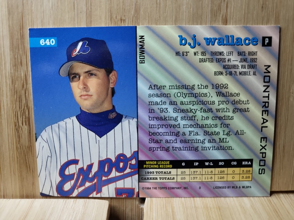 B.J. WALLACE🏆Topps 1994 BOWMAN #640 MLB Baseball Card 🏆 FREE POST | eBay
