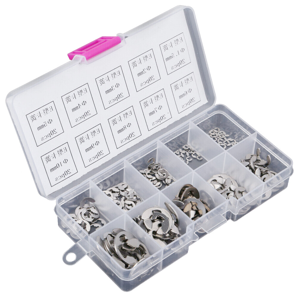 200pcs Stainless Steel E-Clip E-ring Retaining Ring Assortment Kit M1.5 ...