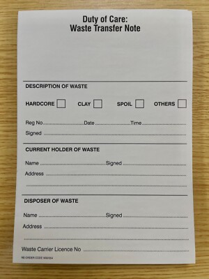A5 SCRAP METAL DUTY OF CARE WASTE TRANSFER NOTE PAD (WM/054) | eBay UK