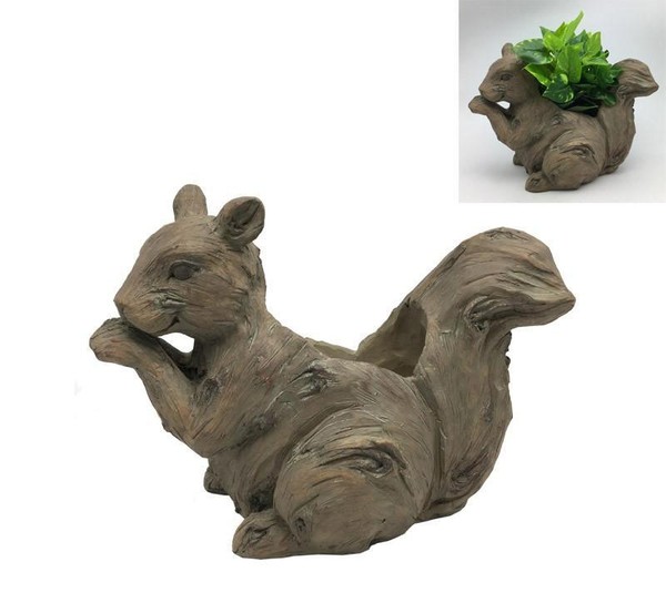 Squirrel Garden Planter Indoor Outdoor Wood LOOK Finish Resin Plant ...