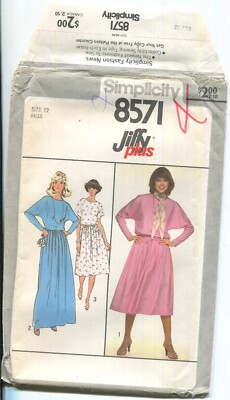 SIMPLICITY 8571 MISSES' PULLOVER 2-PIECE DRESS W/ VARIATIONS SZ 12 ...