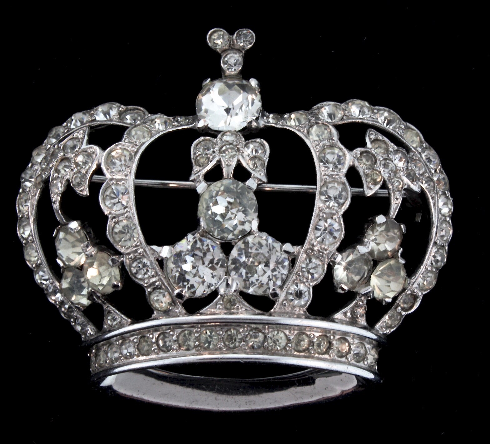 Vtg MAZER Large Sterling Silver Crystal Rhinestone Crown Figural Brooch ...
