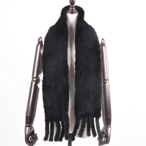 100% Real Farm Mink Fur Scarf Fashion Soft Plush Knit Neckerchief ...