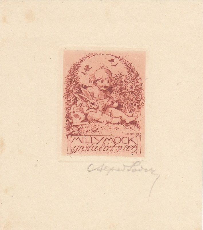 Congratulations Etching Alfred Soder 1880-1957 Child Rabbit Bouquet of ...