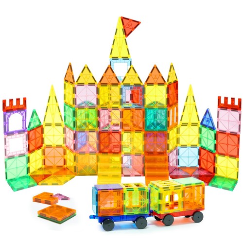 130 PCS Magnetic Tiles,Magnetic Building Blocks with 2 Cars,Magnet ...