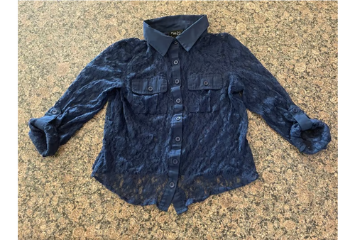 Junior's Rue 21 sheer navy blue lace top size Small | eBay
