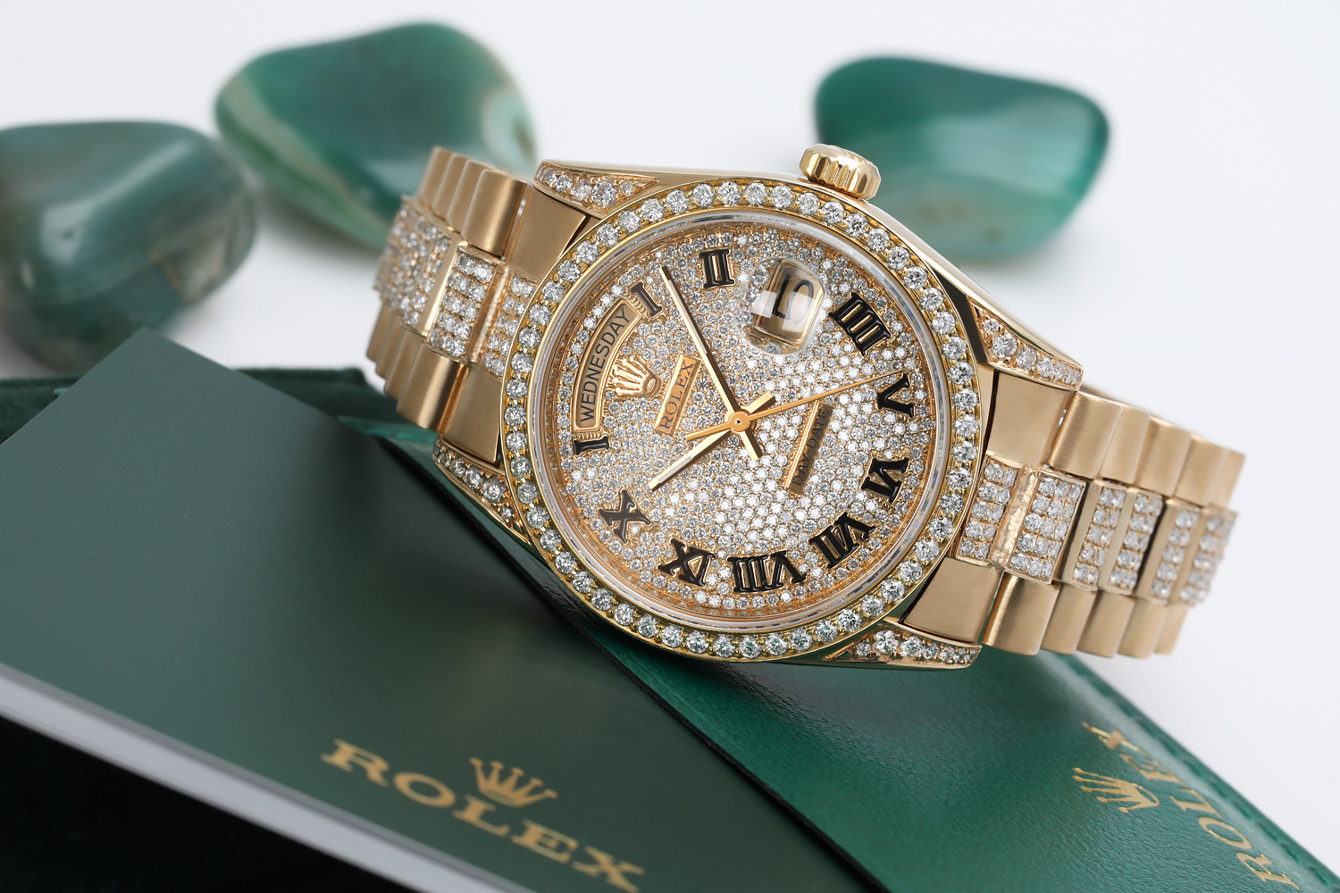 Rolex 36mm Day-Date Pave Roman Diamond Dial 18k Yellow Gold Diamond ...
