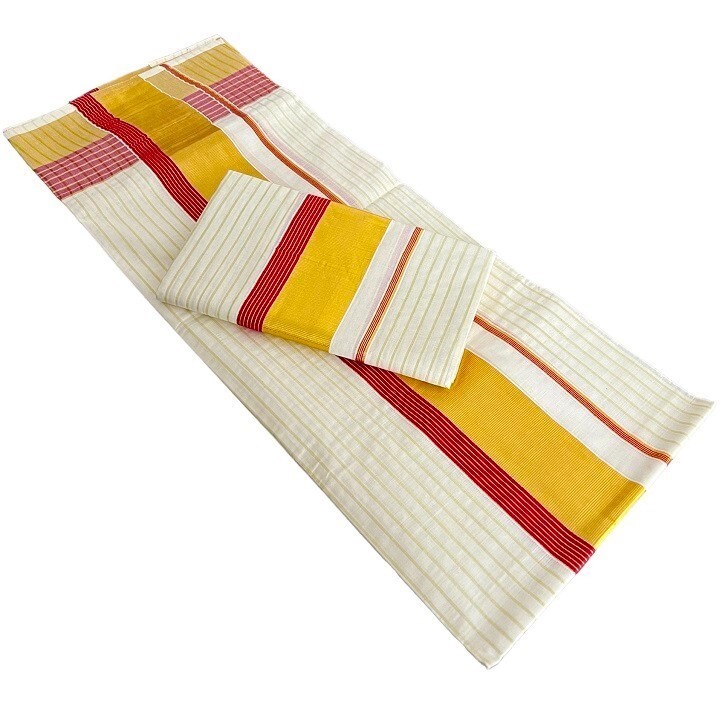 Kerala Mundum Neriyathum Set Mundu with Kasavu Stripes Maroon Red ...