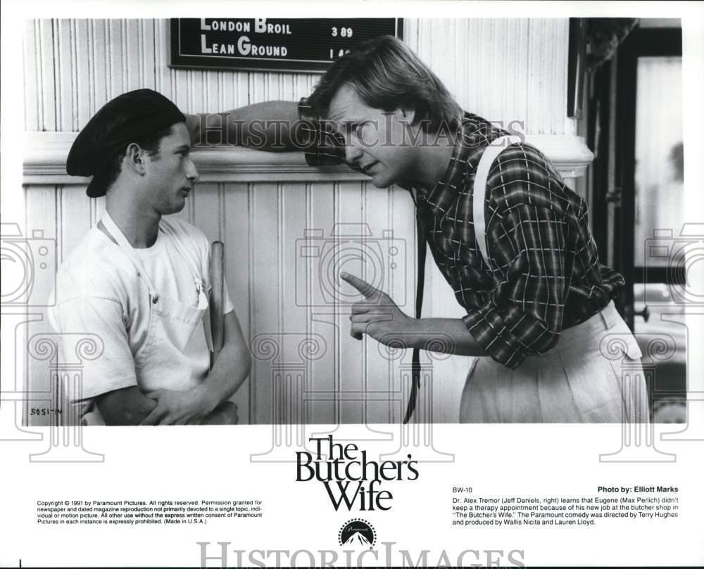 1991 Press Photo Jeff Daniels and Max Perlich star in "The Butcher's ...