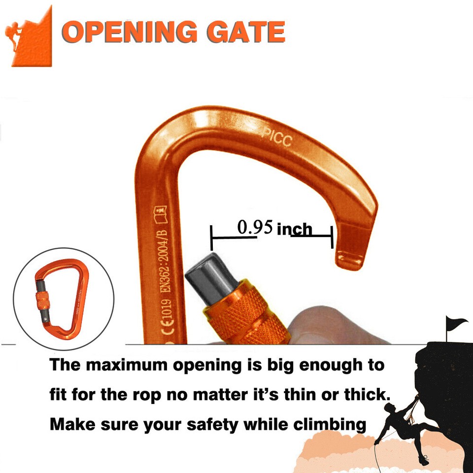 30KN Rock Climbing Locking Carabiner + Prusik Rescue Rope Safety ...