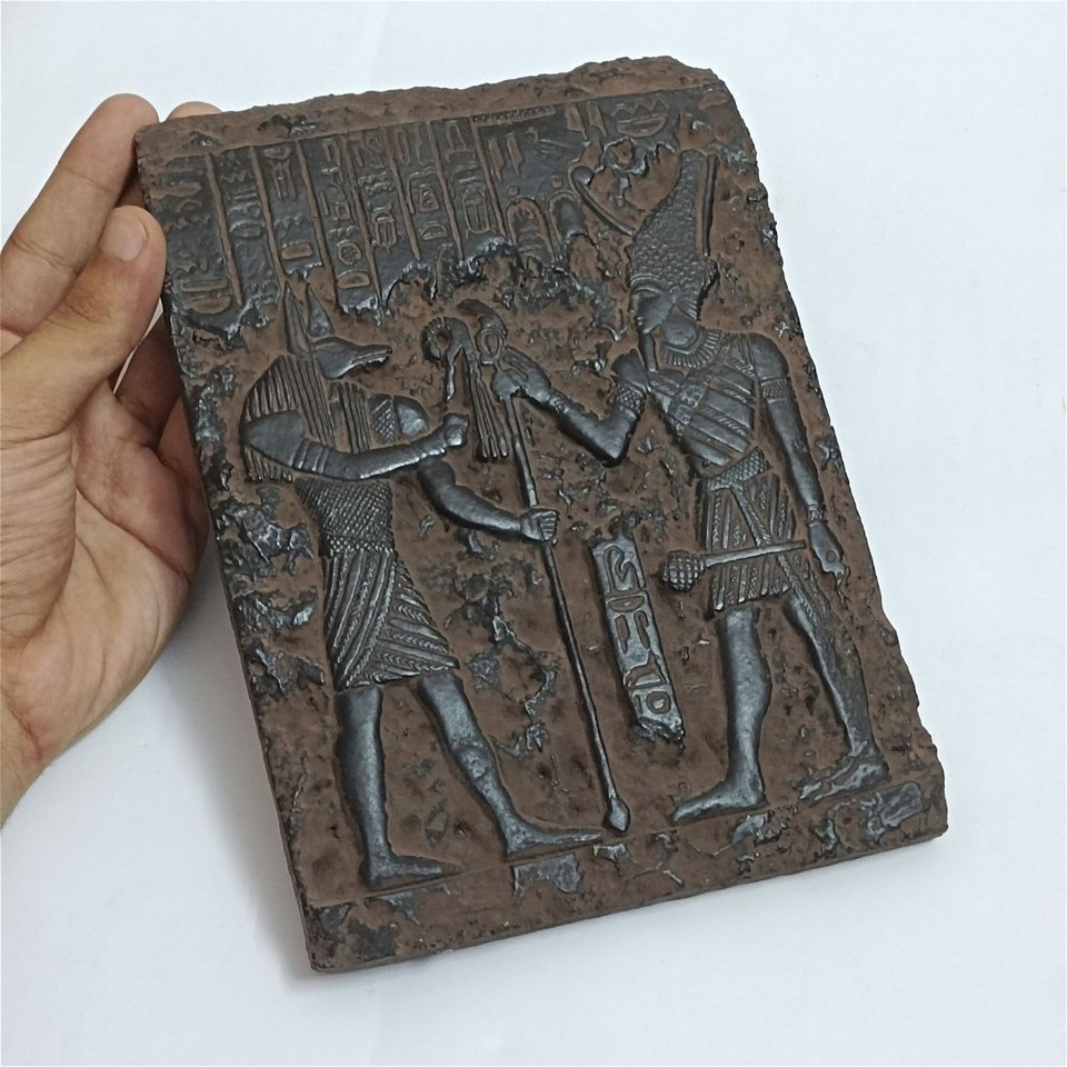 Handcrafted Egyptian Relief Tablet – Anubis & King – Pharaoh Wall Decor ...