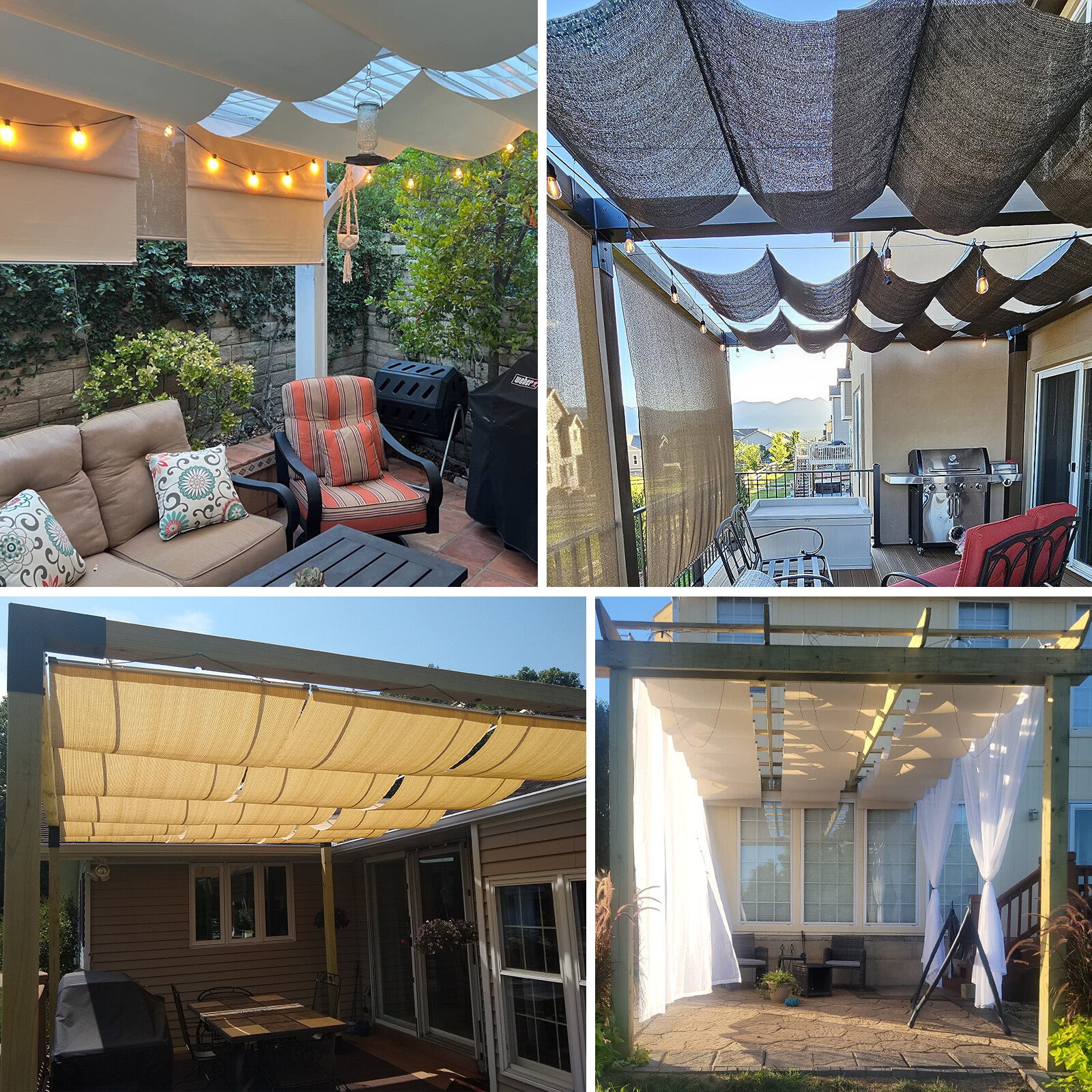 Retractable Canopy Cover Awning Shade w/ Wire for Roofing Yard Patio ...