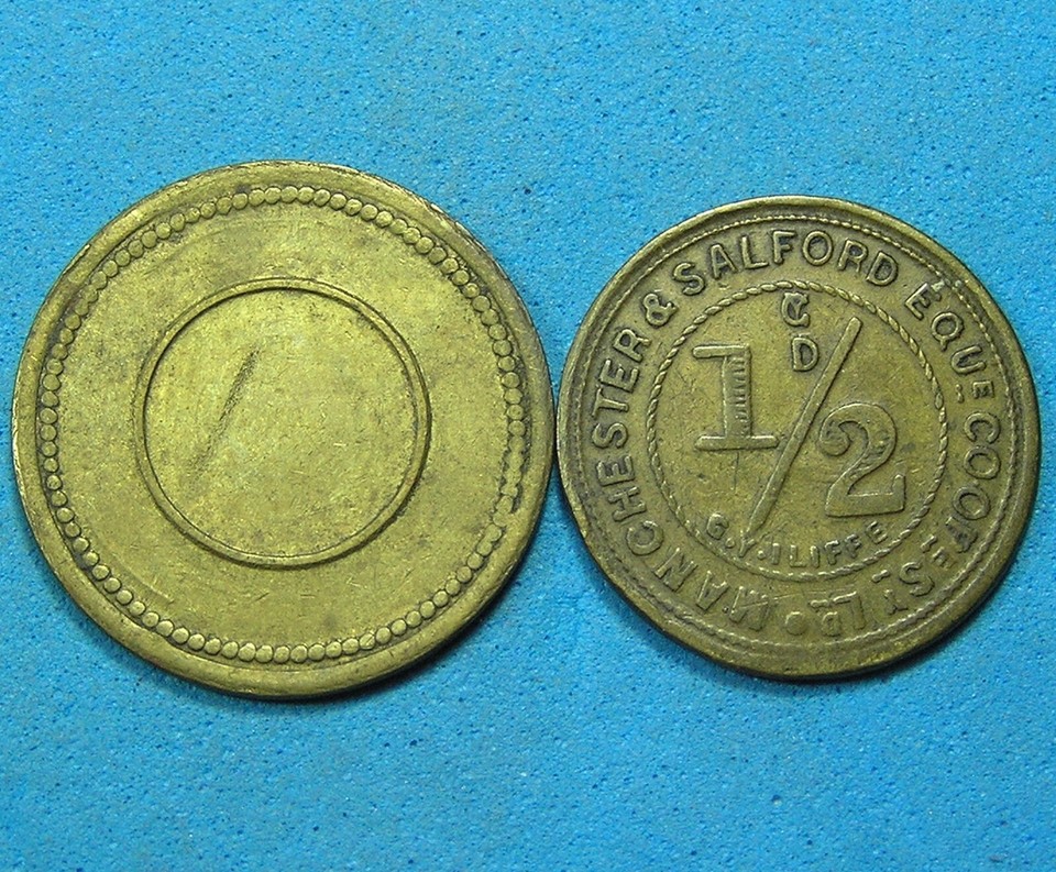 UK Great Britain Lot of 2 Vintage Trade Tokens 1 Penny & 1/2d, Combined ...