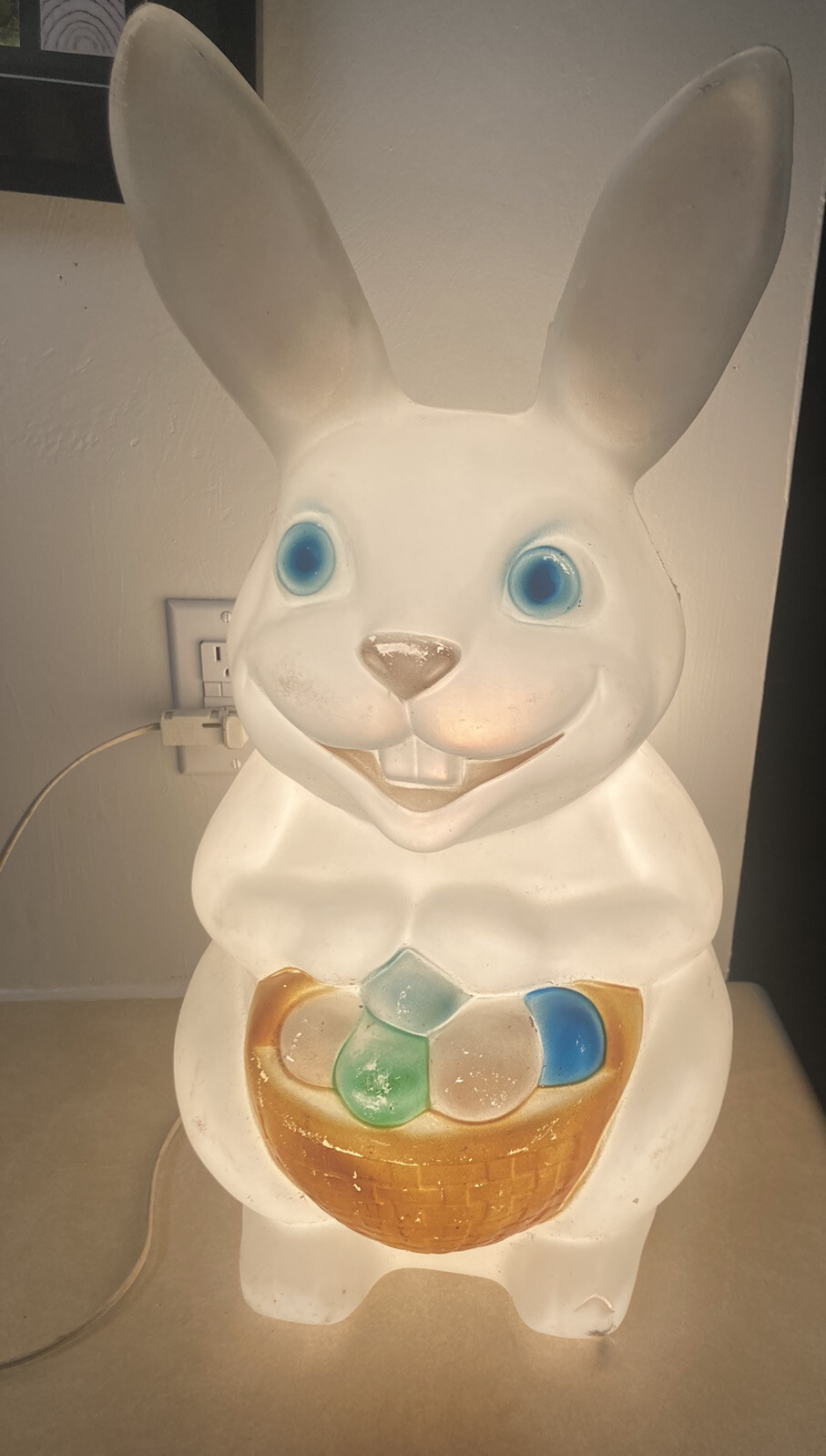 Vintage Blow Mold Easter Bunny Rabbit Lighted Eggs Basket Empire 22” B ...