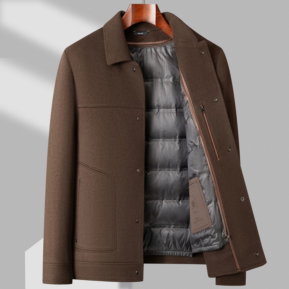 100% Sheep Wool Jacket Short Mens New Winter Thickened Down Lining ...