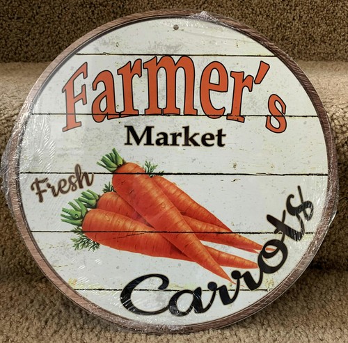 Farmers Market Fresh Carrots 12" Round Metal Sign Rustic Retro Kitchen ...