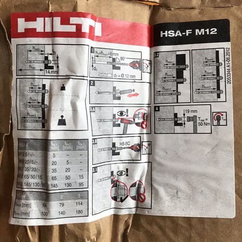 Box of 24x Hilti HSA F M12 Stud Anchor - M12 x 115 HSA-F Carbon Steel ...