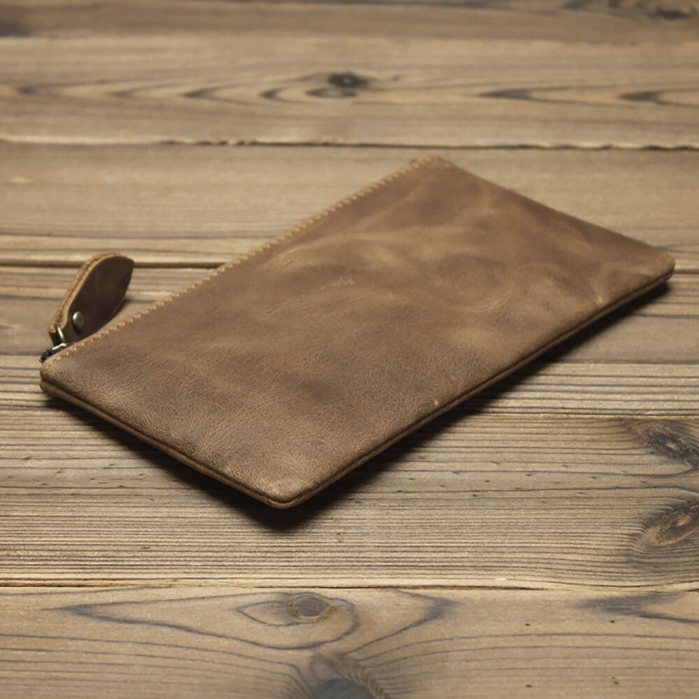 Leather Cash Long Wallet Envelope Zipper Pouch - Money Holder for Men ...