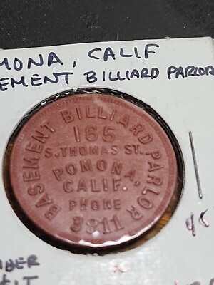 Token: Basement Billiard Parlor, Pomona, California, CH BU, 29mm ...