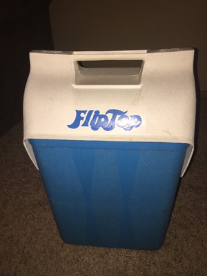 Flip Top Cooler Lunch Box Lid 12 Pack Blue White Ice Chest Push Lock | eBay