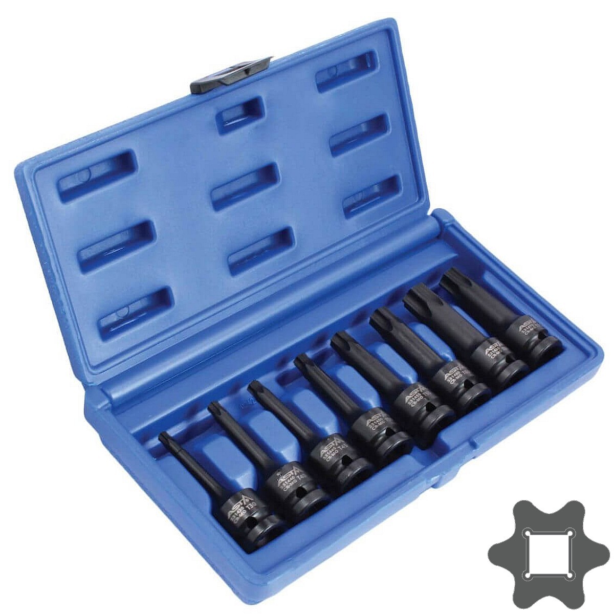 Torxprofil Kraft Steckschlüssel T30-T80 Nuss 1/2" Set für Torx ...