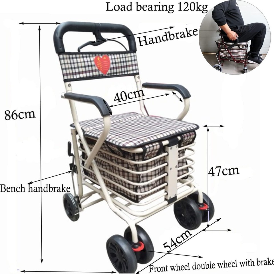 6 Wheel Foldable Shopping Trolley with Seat & Hand Brake - Elderly ...