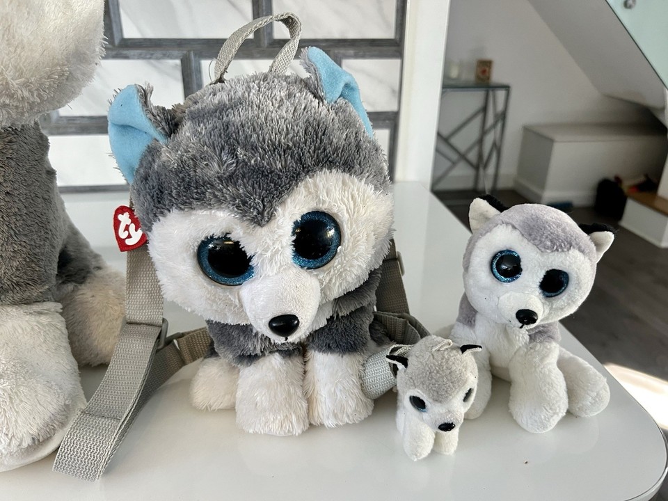 TY beanie Boo Slush Husky Dog Bundle Rucksack, 50 Inch Soft Toy, Sequin ...