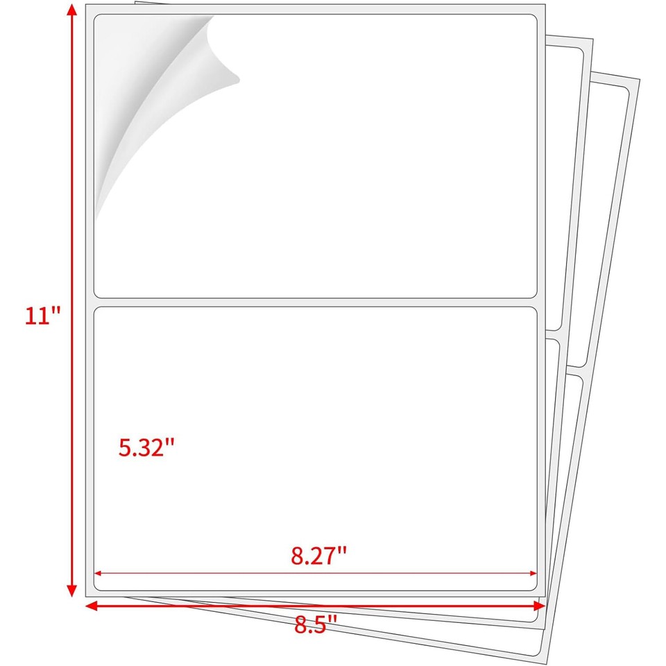 8.5x5.5 Shipping Labels Rounded Corner Self Adhesive 2 Per Sheet 50 ...