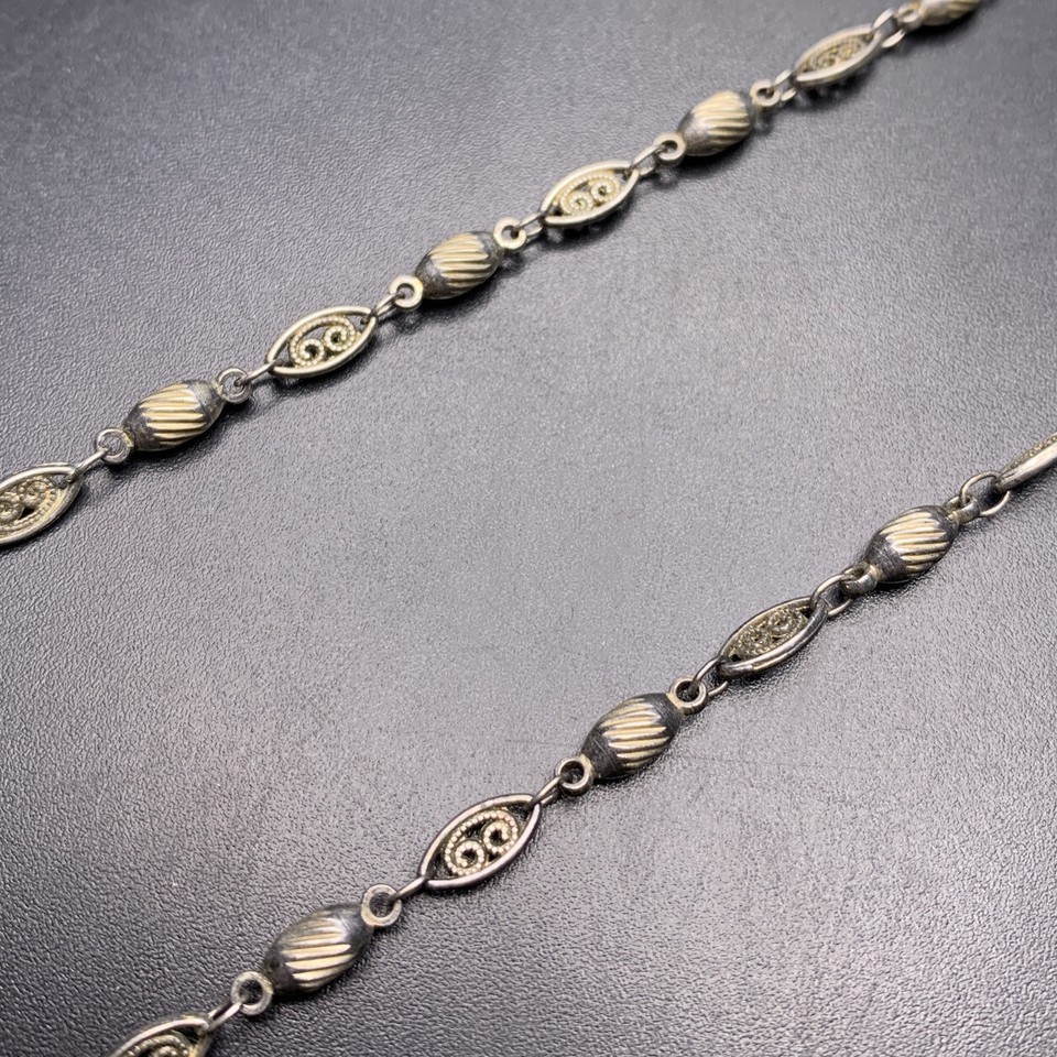 Silver Tone Chain Necklace Dainty Simple Classic Textured Filigree ...