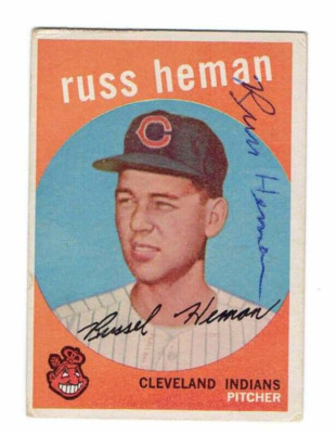 1959 Topps #283 RUSS HEMAN Autographed Baseball Card Cleveland Indians ...