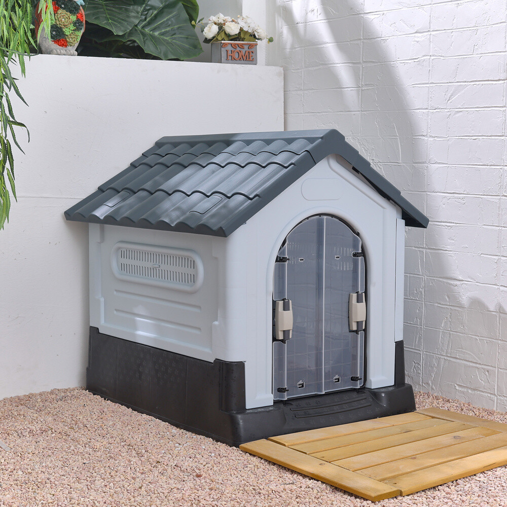 Plastic Pet House Cat Dog Kennel Apex Roof Weatherproof Outdoor Animal ...