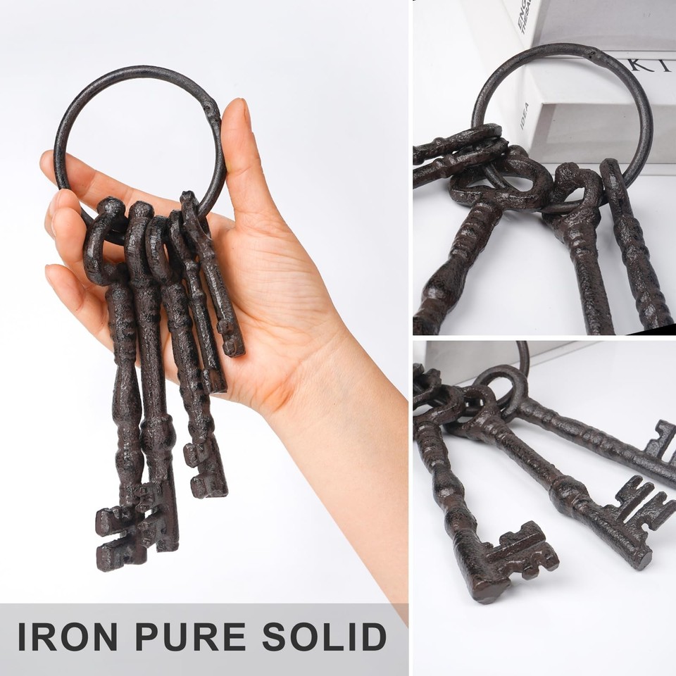 Large Vintage Cast Iron Skeleton Key Ring Antique Keys Set For ...