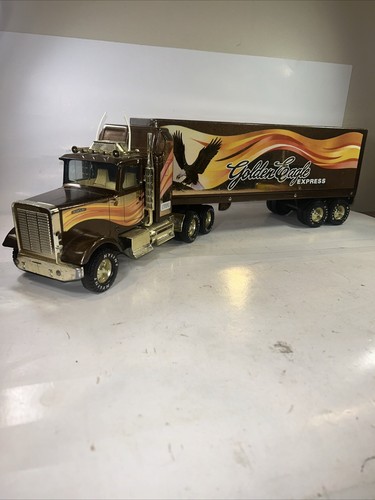 Vintage NYLINT Golden Eagle Express Semi Tractor Trailer GOLD Metal ...