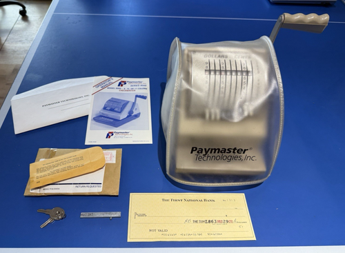 Paymaster 9000-9 Check Writer - Works Great - KEY, BOOK and COVER INCLUDED | eBay