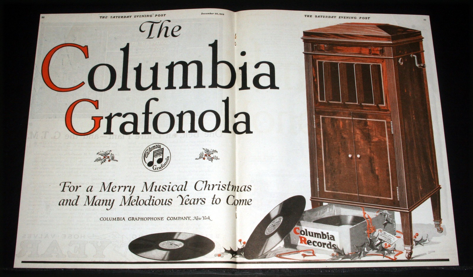 1919 OLD PRINT AD, COLUMBIA GRAFONOLA GRAPHOPHONE FOR A MERRY MUSICAL ...