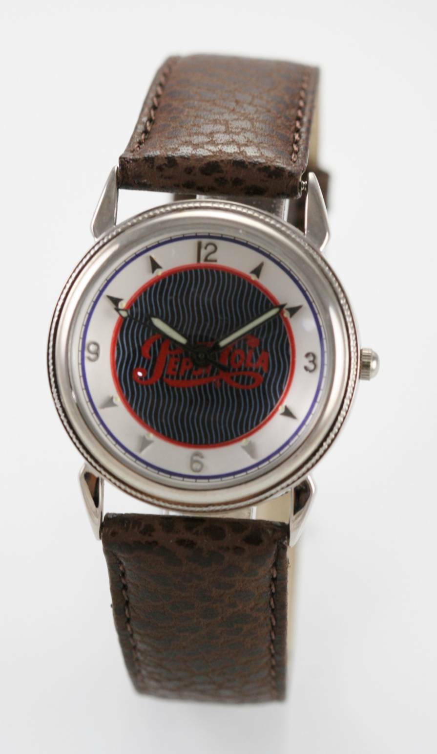 Pepsi cola Watch Mens Stainless Silver Brown Leather Water Resistant ...